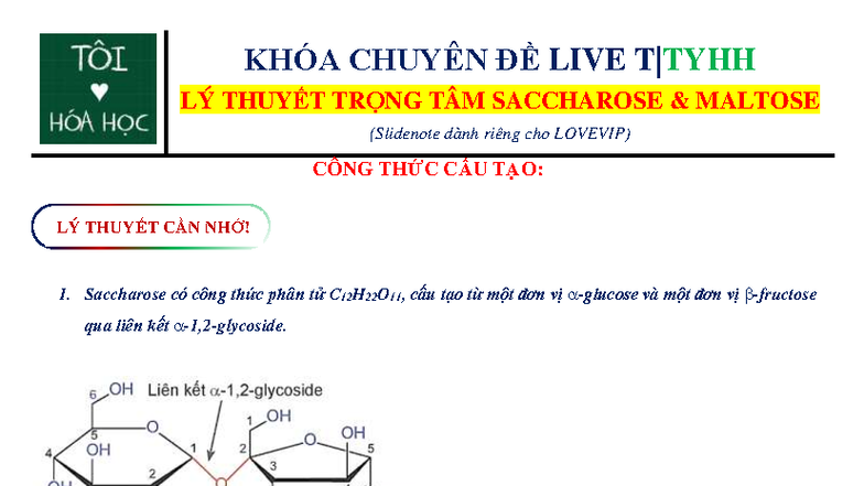 KHÓA CHUYÊN ĐỀ LÝ THUYẾT SACCHAROSE MALTOSE - TÀI LIỆU ÔN TẬP - Studocu