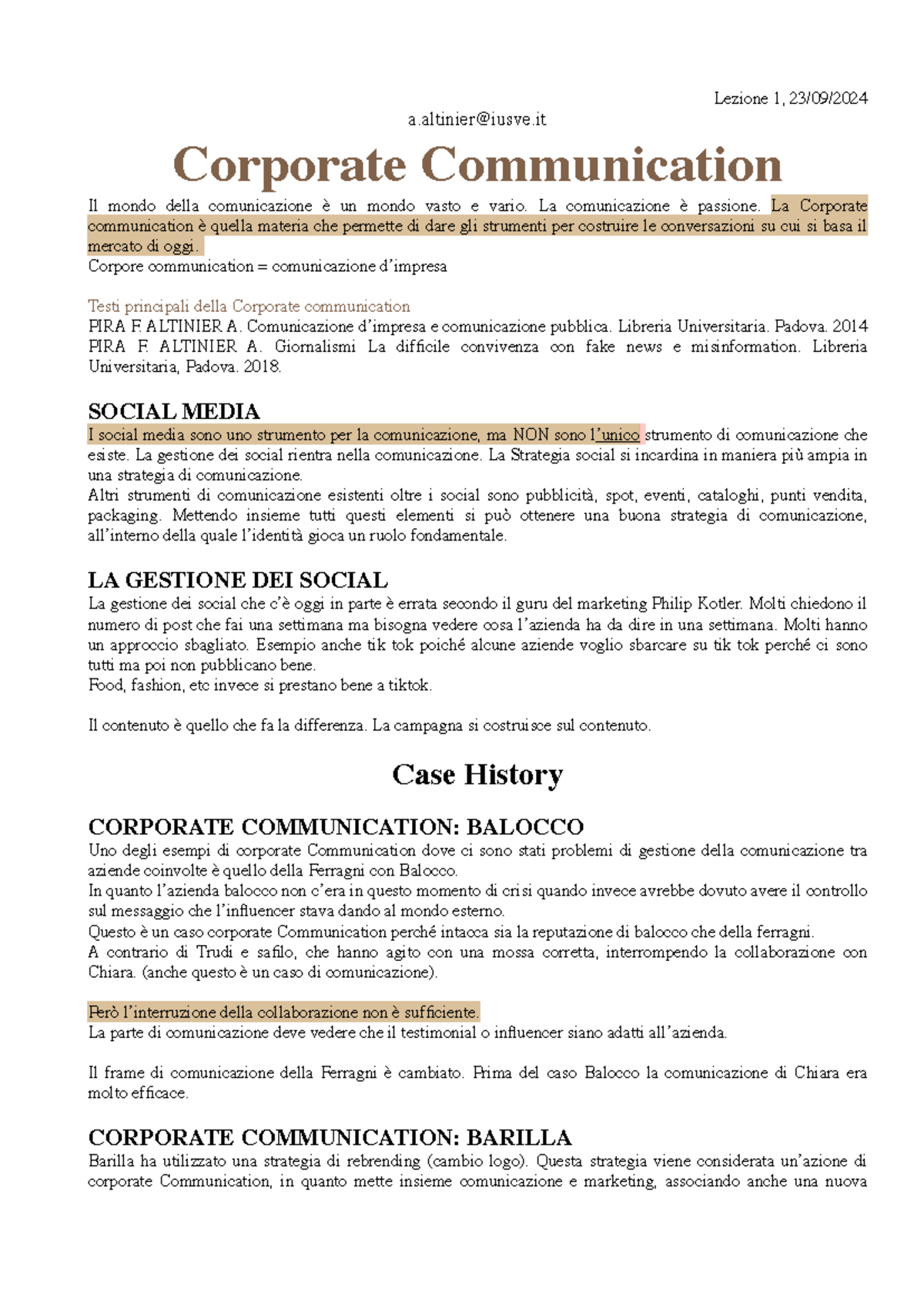 Lezione 1: Introduzione alla Corporate Communication e Strategie di Marketing - Studocu