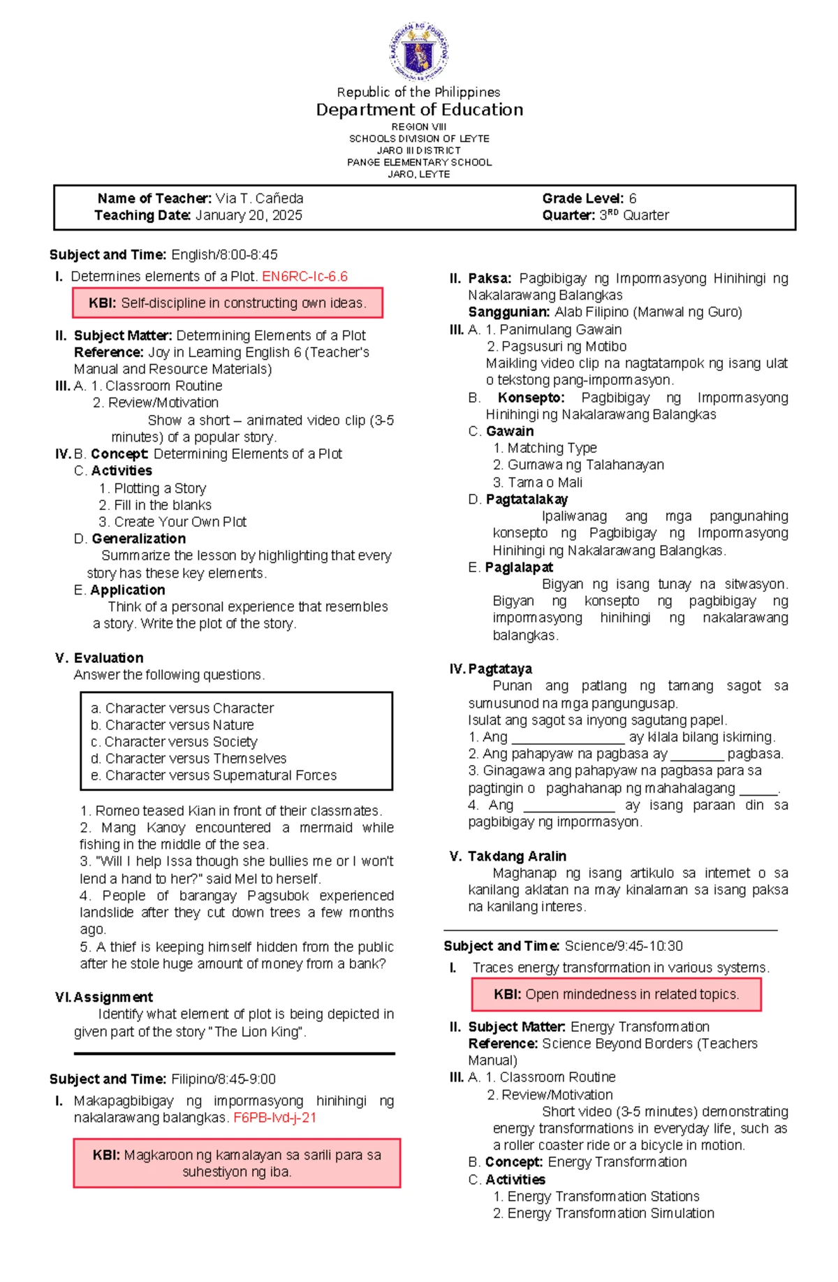 LESSON PLAN: BALANCING CHEMICAL EQUATIONS IN SCIENCE 10 - Studocu
