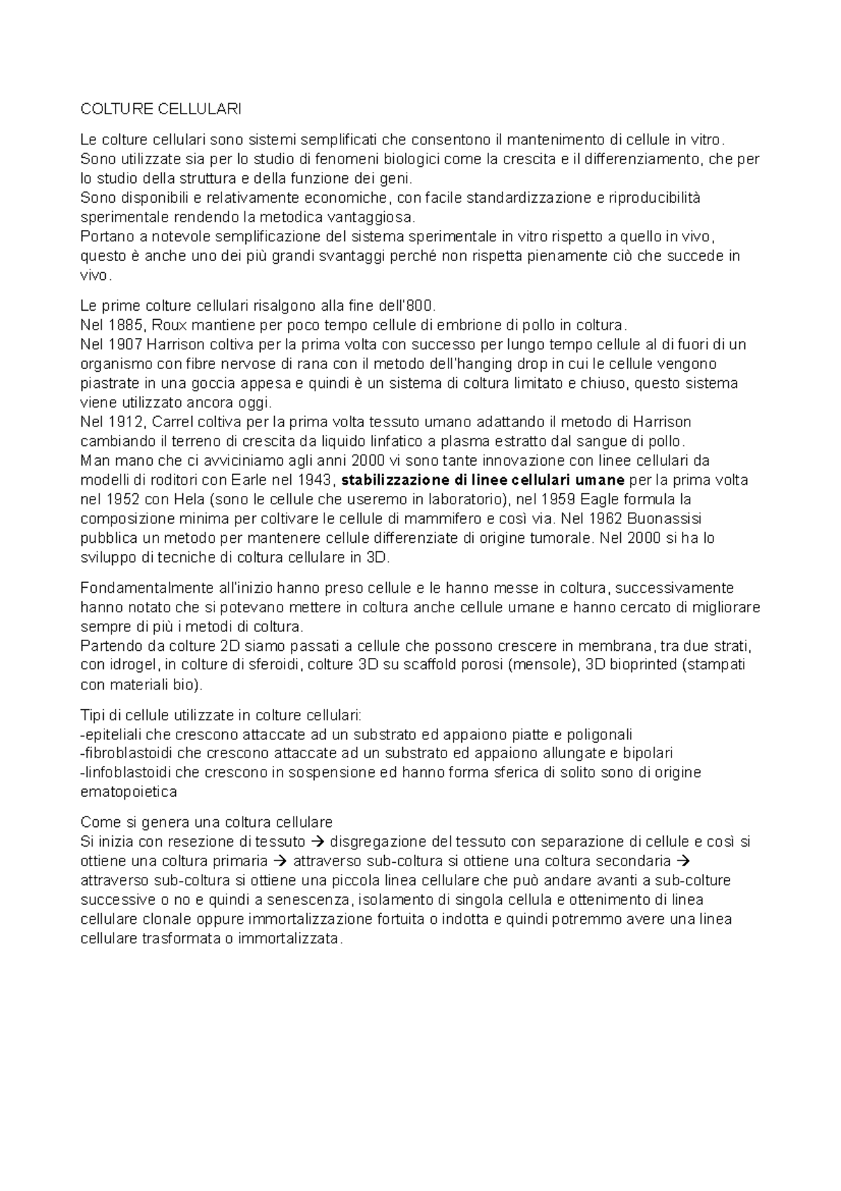 Lezione 3 - appunti delle lezioni - COLTURE CELLULARI Le colture ...