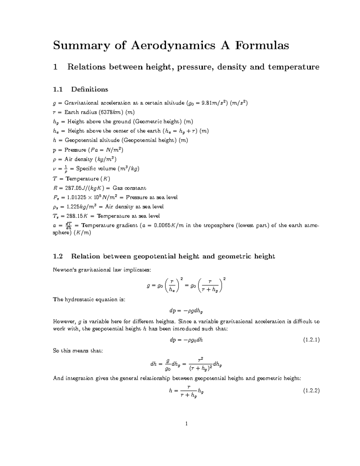 Aerodynamics A Final Exam Summary of Key Formulas and Concepts - Studocu