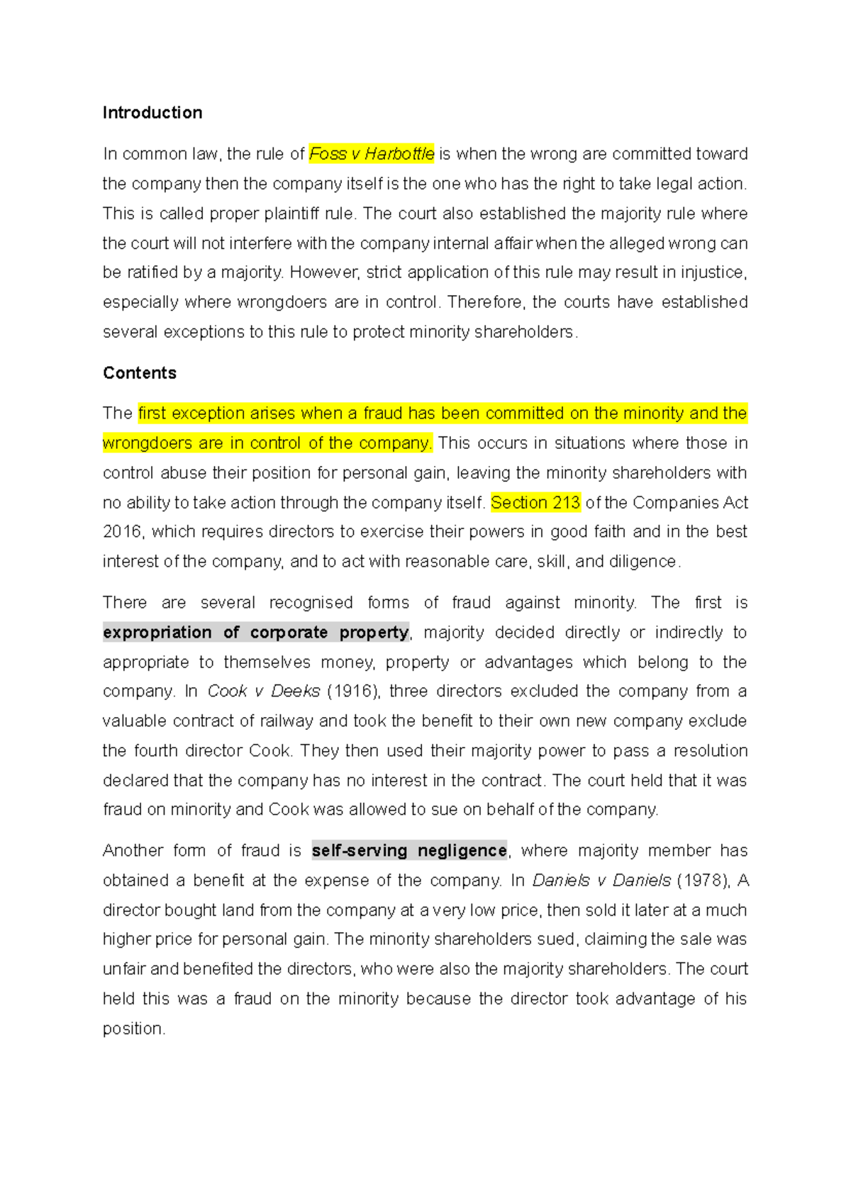 Foss v Harbottle Rule & Minority Shareholder Protections: Remedies ...