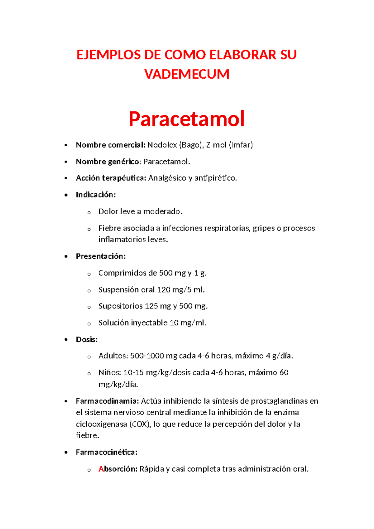 Ejemplos de Cómo Elaborar un Vademécum de Medicamentos (Salud 101 ...