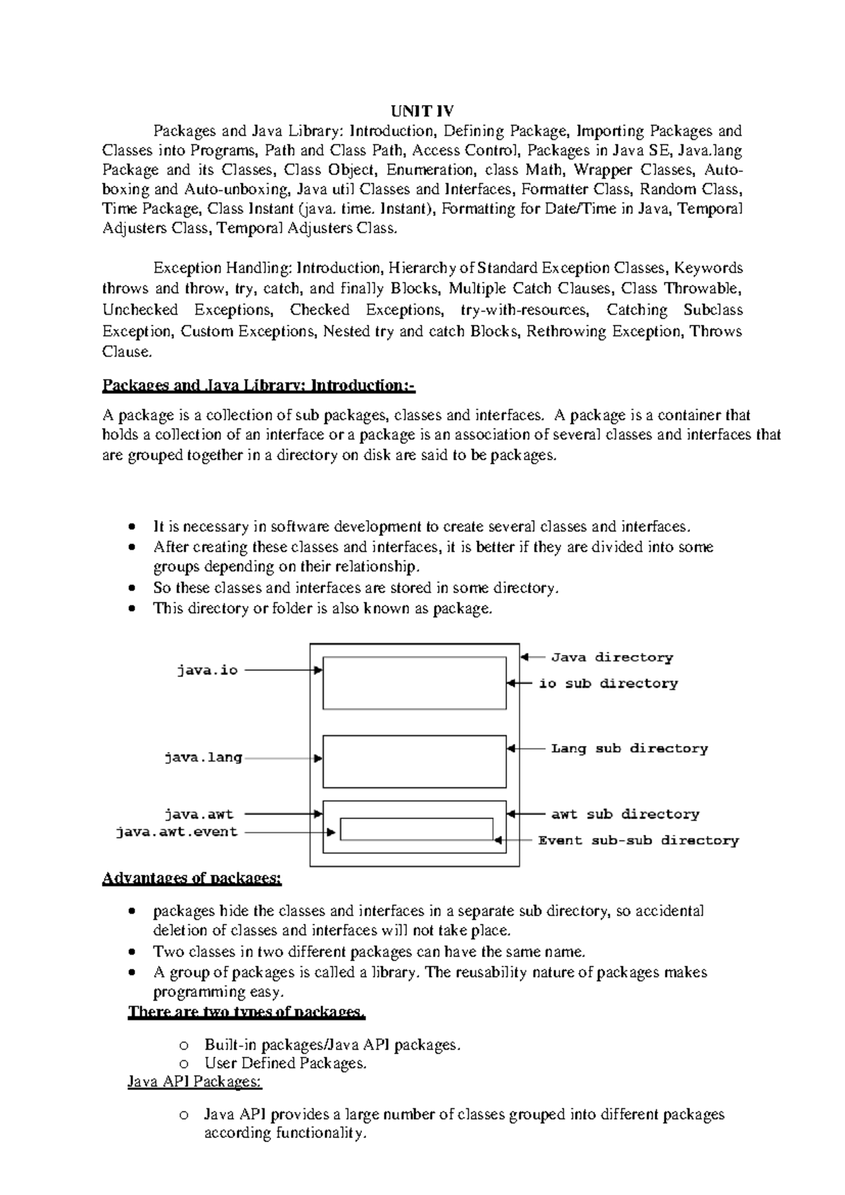 OOP with Java - UNIT IV: Packages, Libraries, and Exception Handling ...