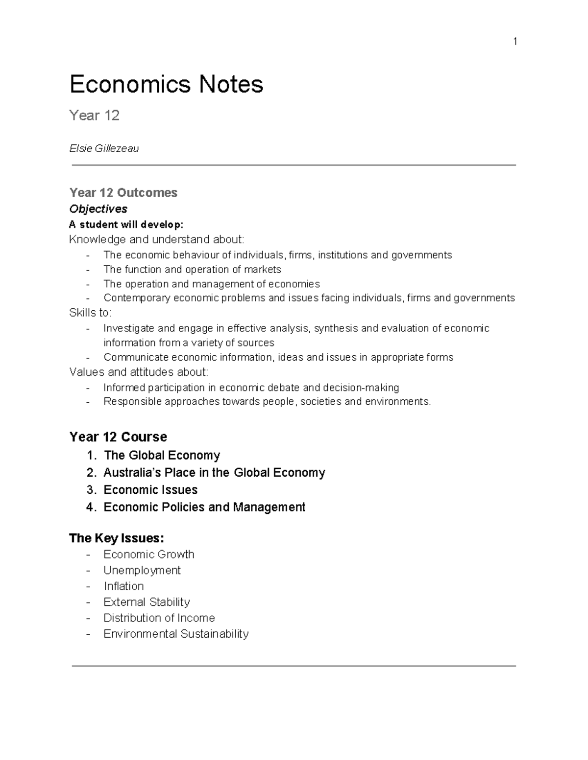 Year 12 Economics Notes: Understanding the Global Economy and Policies ...