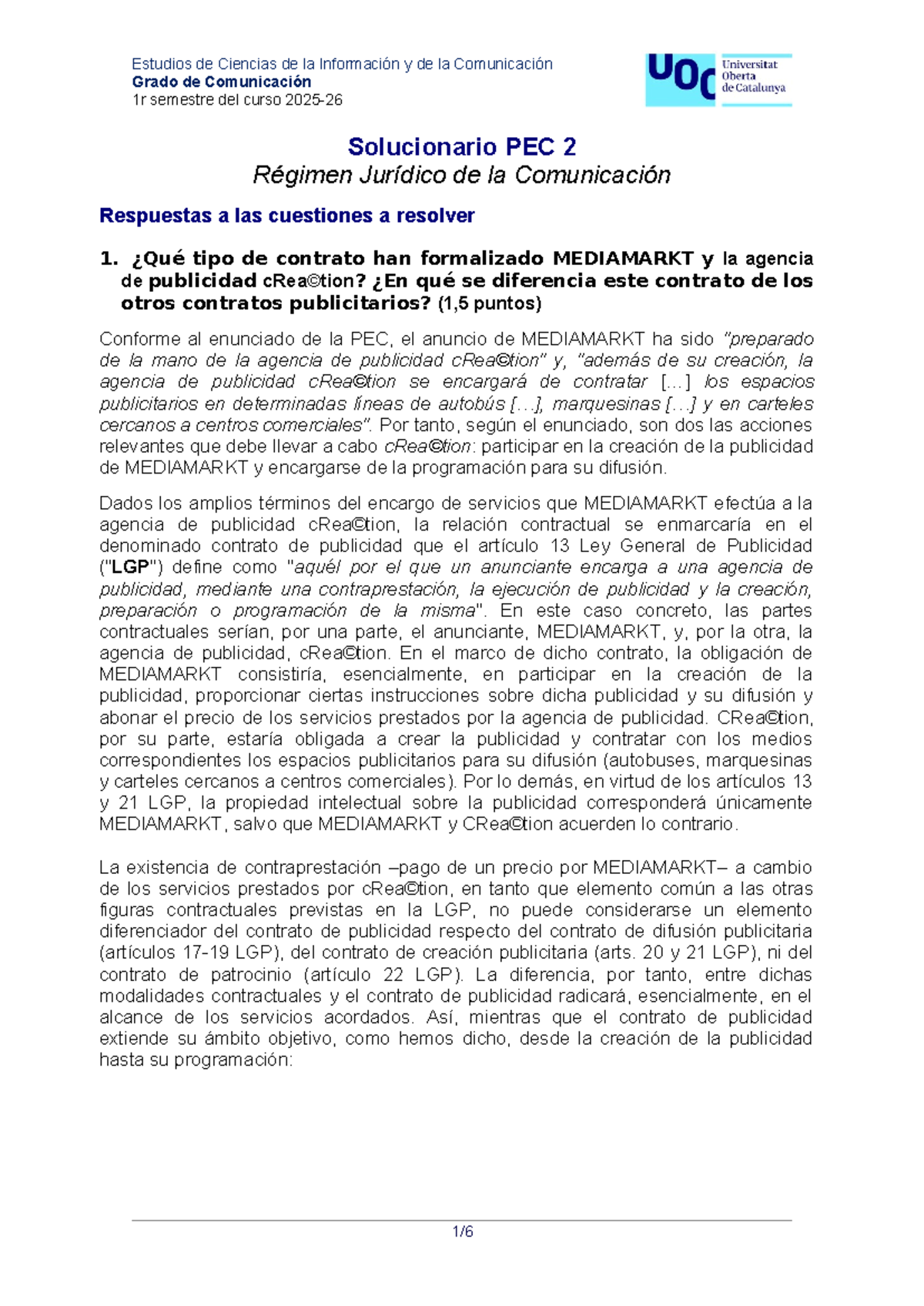 Solucionario PEC2 2025-2026: Régimen Jurídico de la Comunicación - Studocu