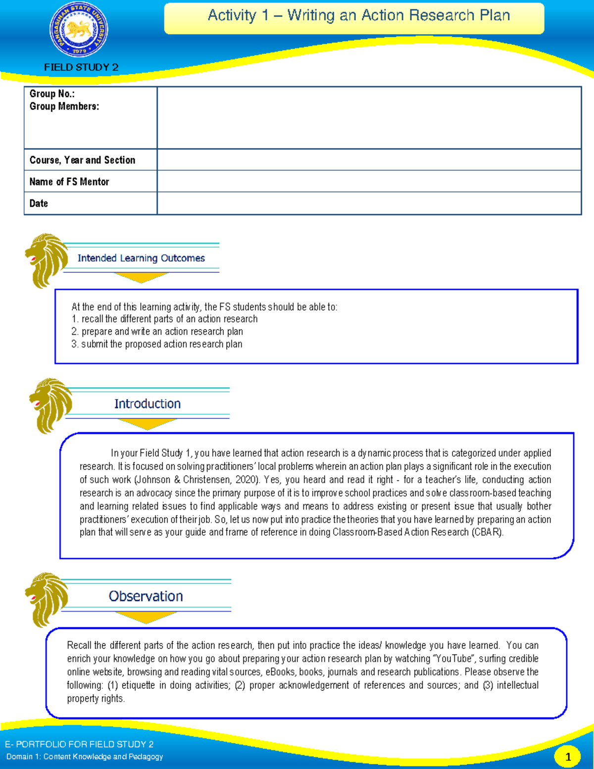 FS 2 Activity 1 - hehe - FIELD STUDY 2 E- PORTFOLIO FOR FIELD STUDY 2 ...