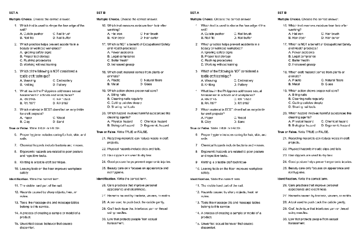 SET AB - Multiple Choice Questions Answer Sheet - Studocu