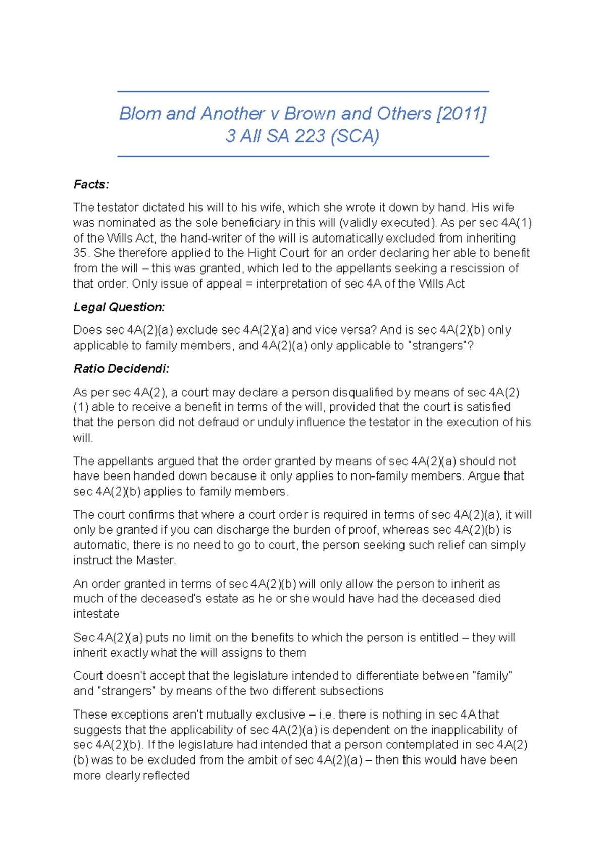 Mthembu v Letsela Case Summary - Mthembu v Letsela and Another 2000 (3 ...