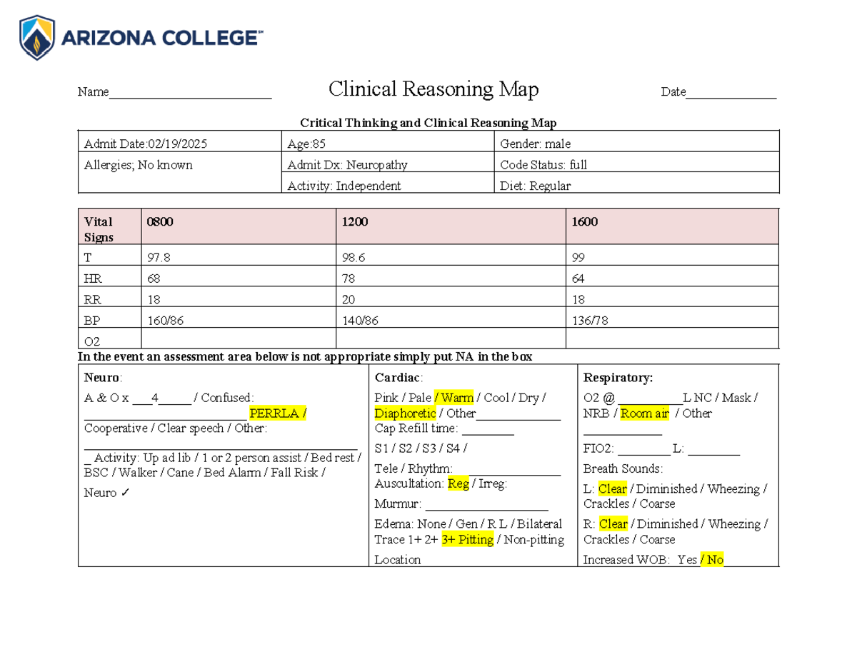 Clinical Reasoning Map for Neuropathy Management in 85-Year-Old Male ...