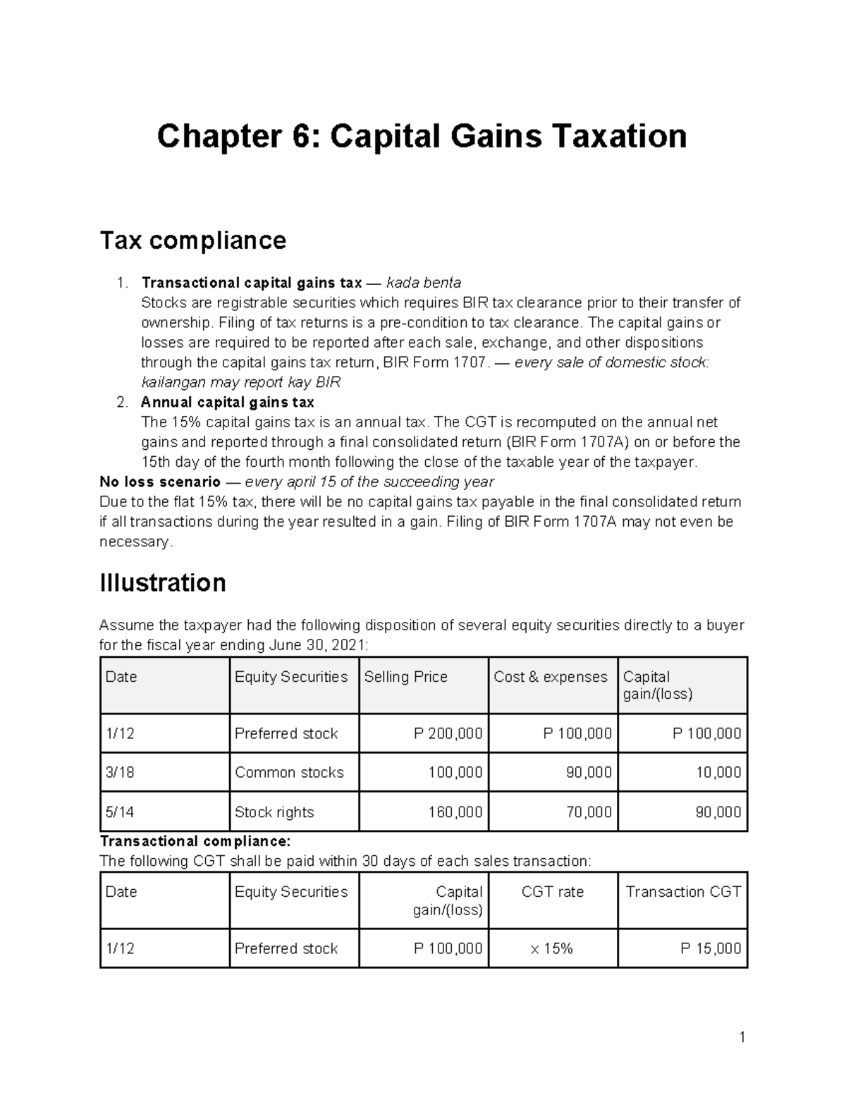 Chapter 6: Capital Gains Taxation Compliance (Tax 1) - Studocu