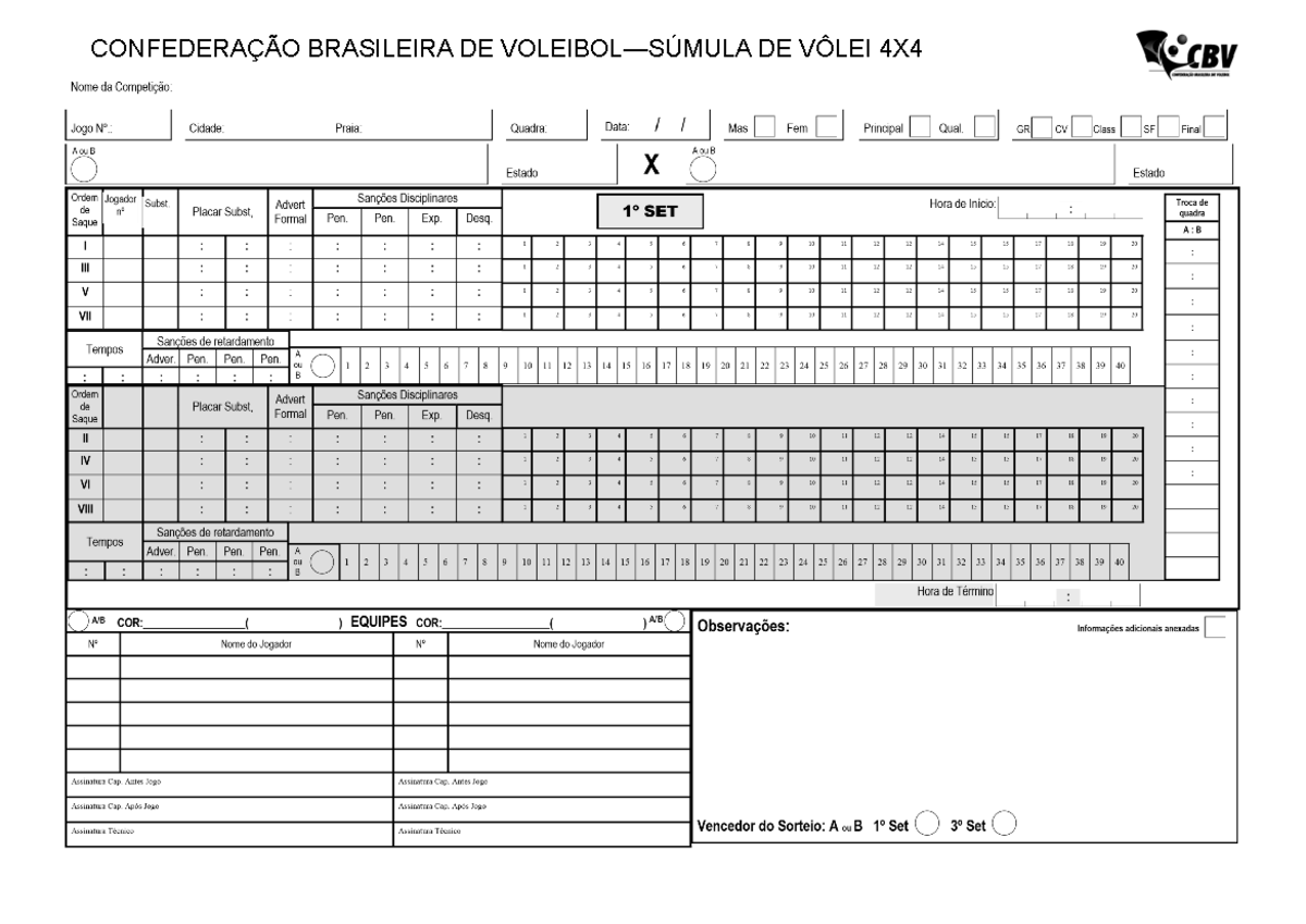 Súmula de Jogo - Vôlei de Praia 4x4 - CBV - Studocu