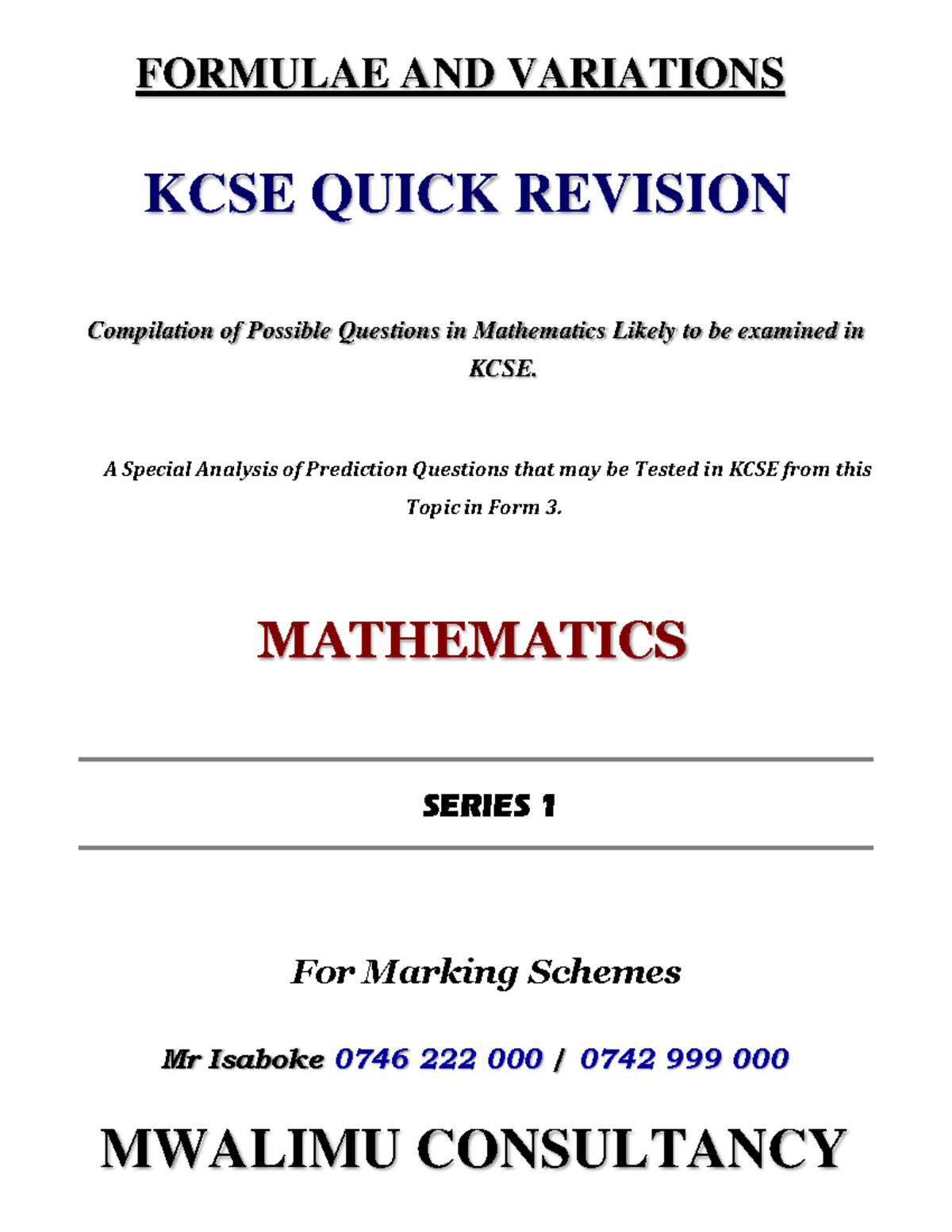 KCSE Math Form 3: Formulae & Variations Revision Notes - Studocu