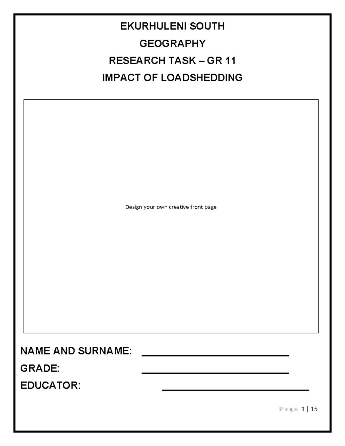Grade 11 Geography Research Task Rubric: Loadshedding 2024 Analysis ...