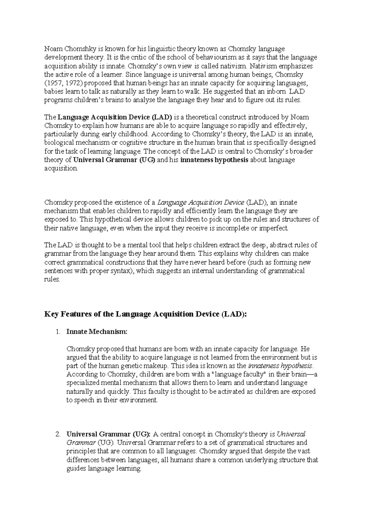 Noam chomsky language development theory - Noam Chomshky is known for ...