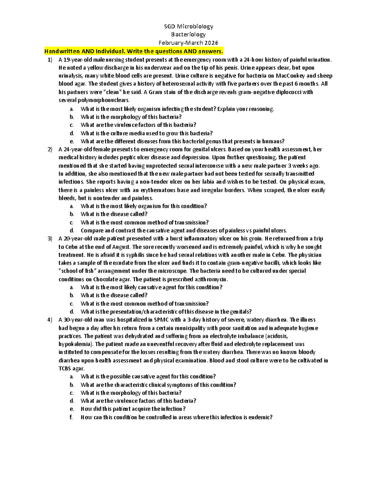 SGD Microbiology Bacteriology 2026 Q&A on STIs and Diarrheal Diseases ...