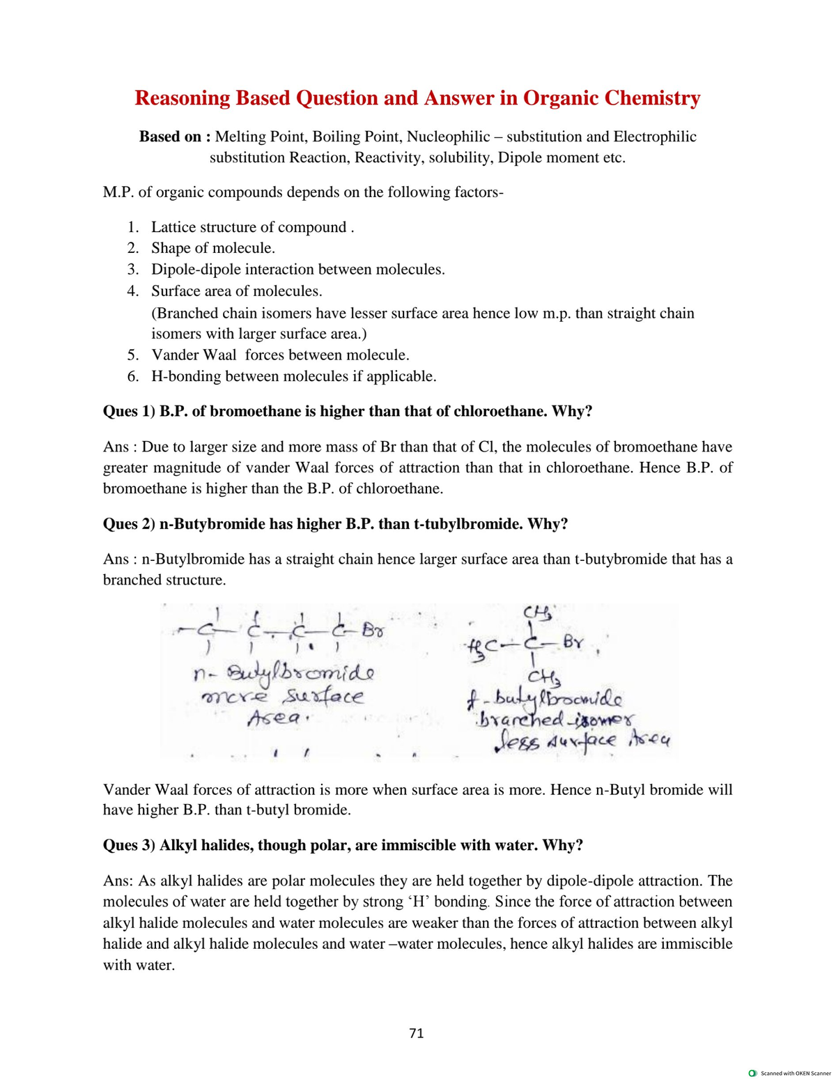 Student Support Material XII Chemistry: Organic Chemistry Q&A on ...