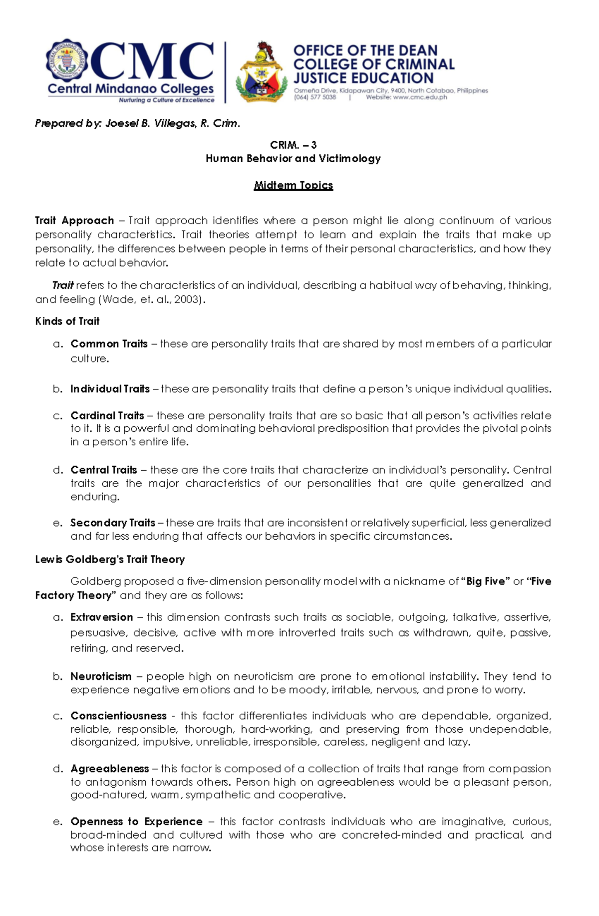 CRIM - hiiiiii - Prepared by: Joesel B. Villegas, R. Crim. CRIM. – 3 ...