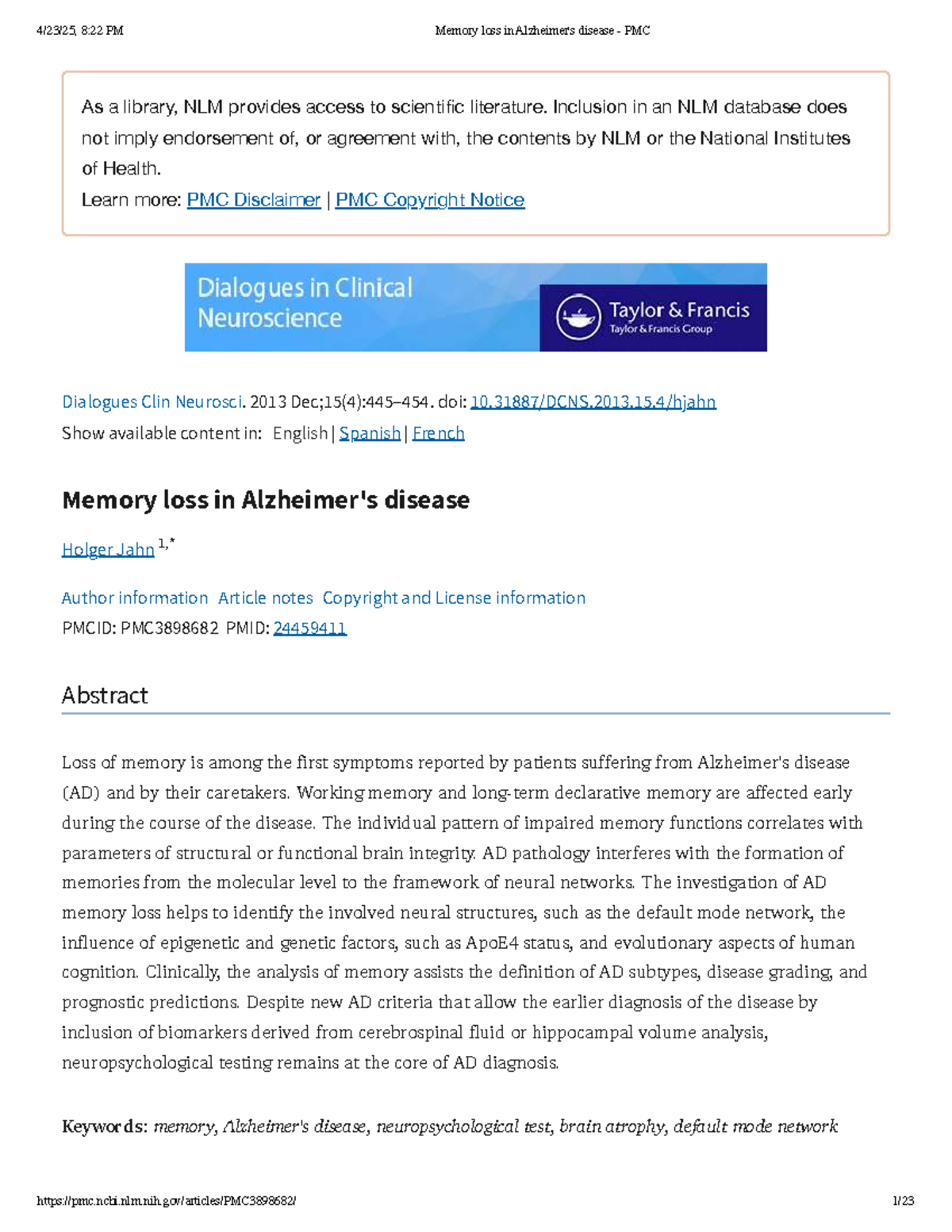 Evidence of Neuronal Compensation in Subjective Memory Impairment (AD ...