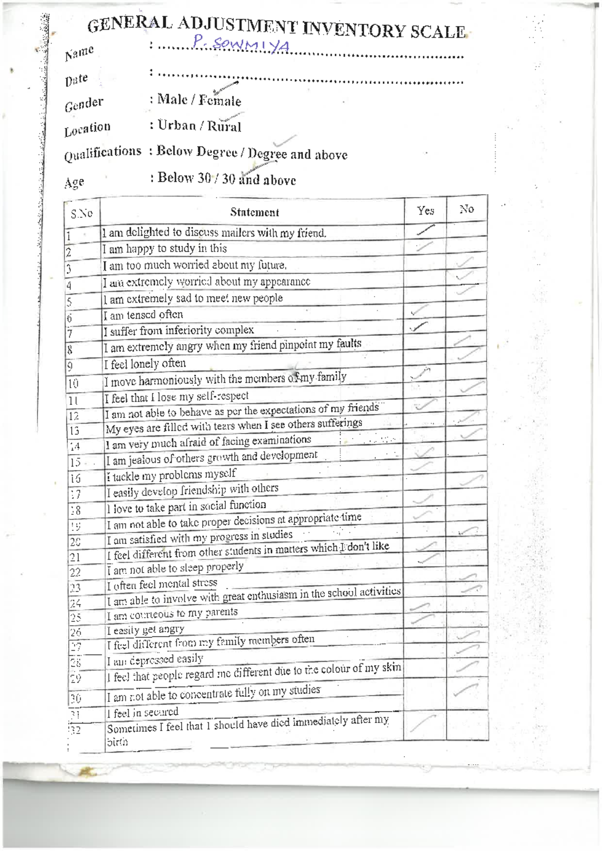 GENERAL ADJUSTMENT INVENTORY SCALE: A Study by P. SOWMIYA - Studocu