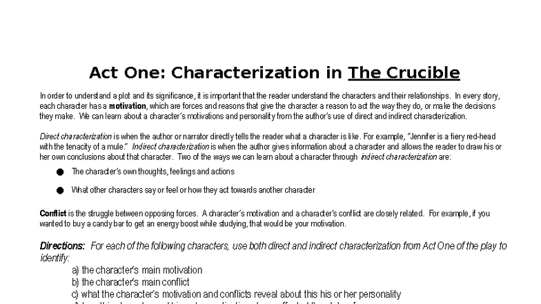 Act 1 Character Review: Analyzing Motivations & Conflicts in The ...