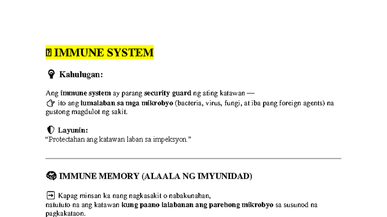 🧬 Immune System - easy understand - 🧬 IMMUNE SYSTEM 💡 Kahulugan: Ang ...