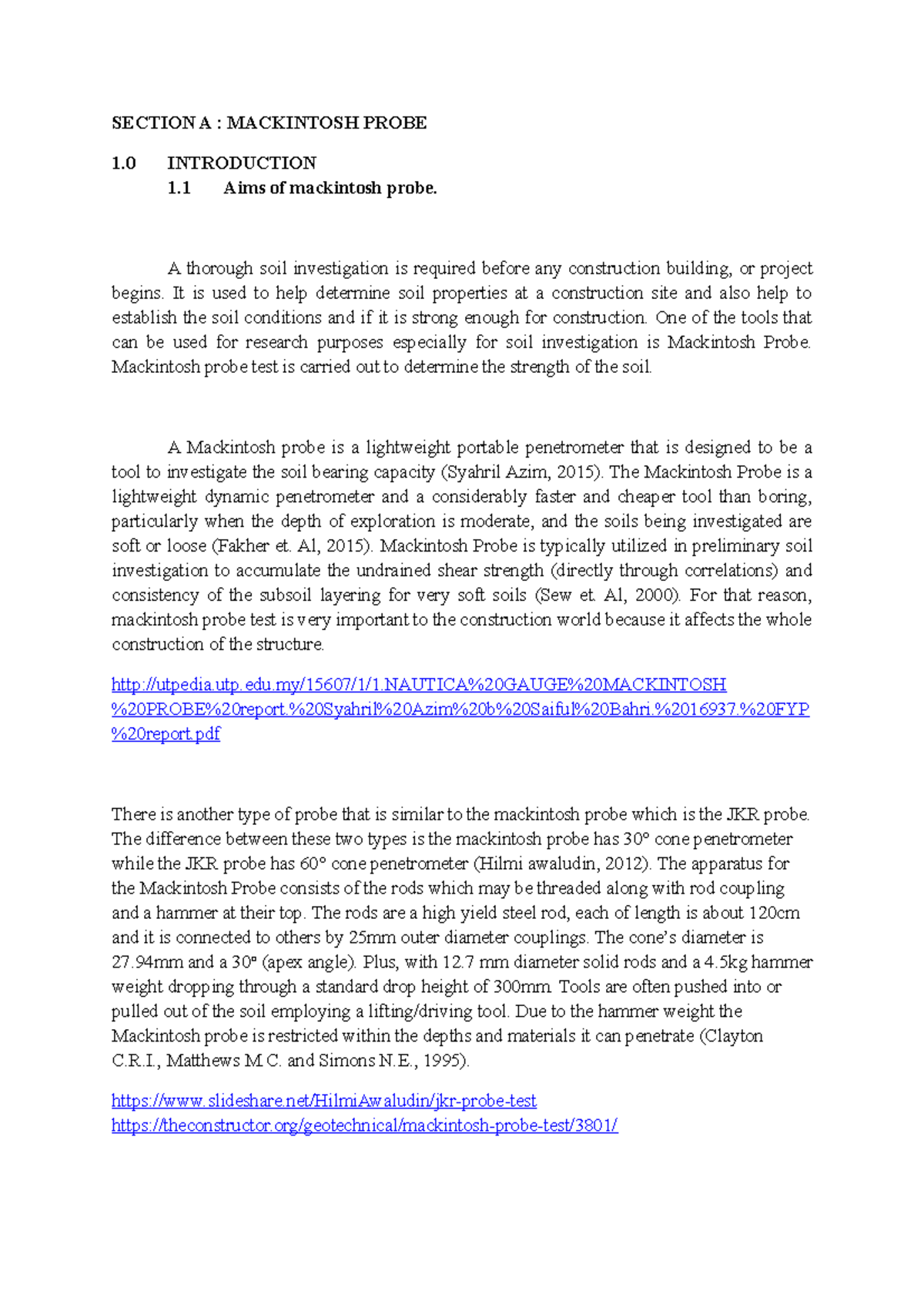 Mackintosh Probe - SECTION A : MACKINTOSH PROBE 1 INTRODUCTION 1 Aims ...