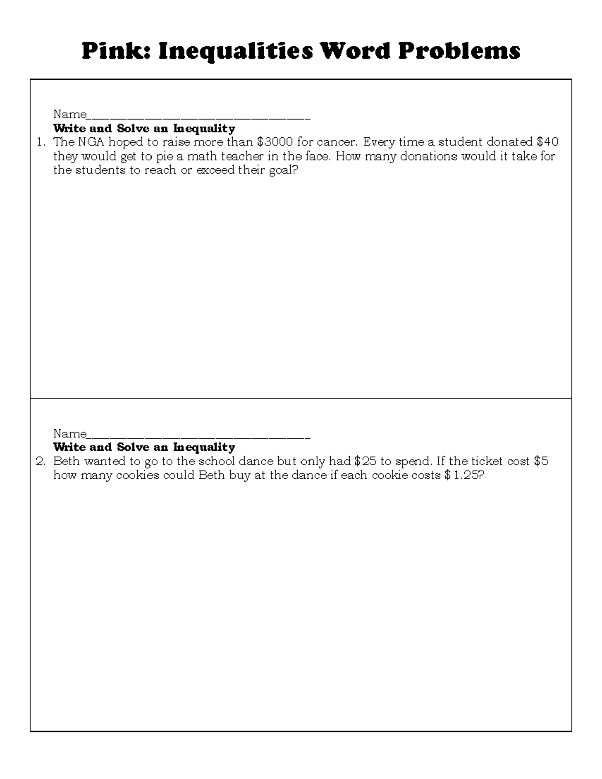 Inequalities Word Problems: Writing & Solving Inequalities - Studocu