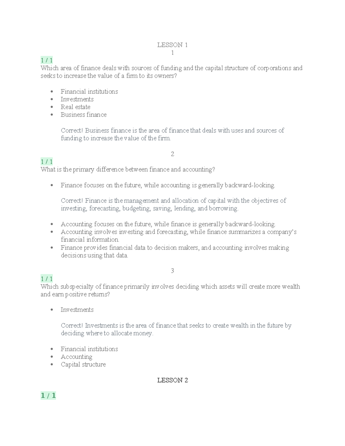 FIN 101: Business Finance Lessons & Quiz Modules Overview - Studocu