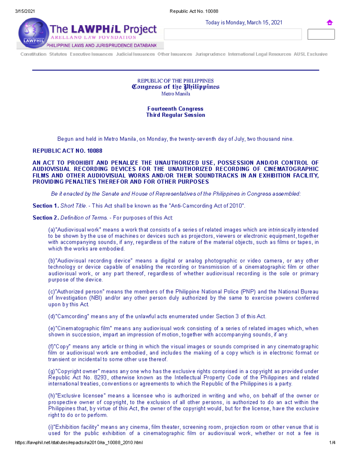 Republic Act No. 10088 - lecture - Constitution Statutes Executive ...