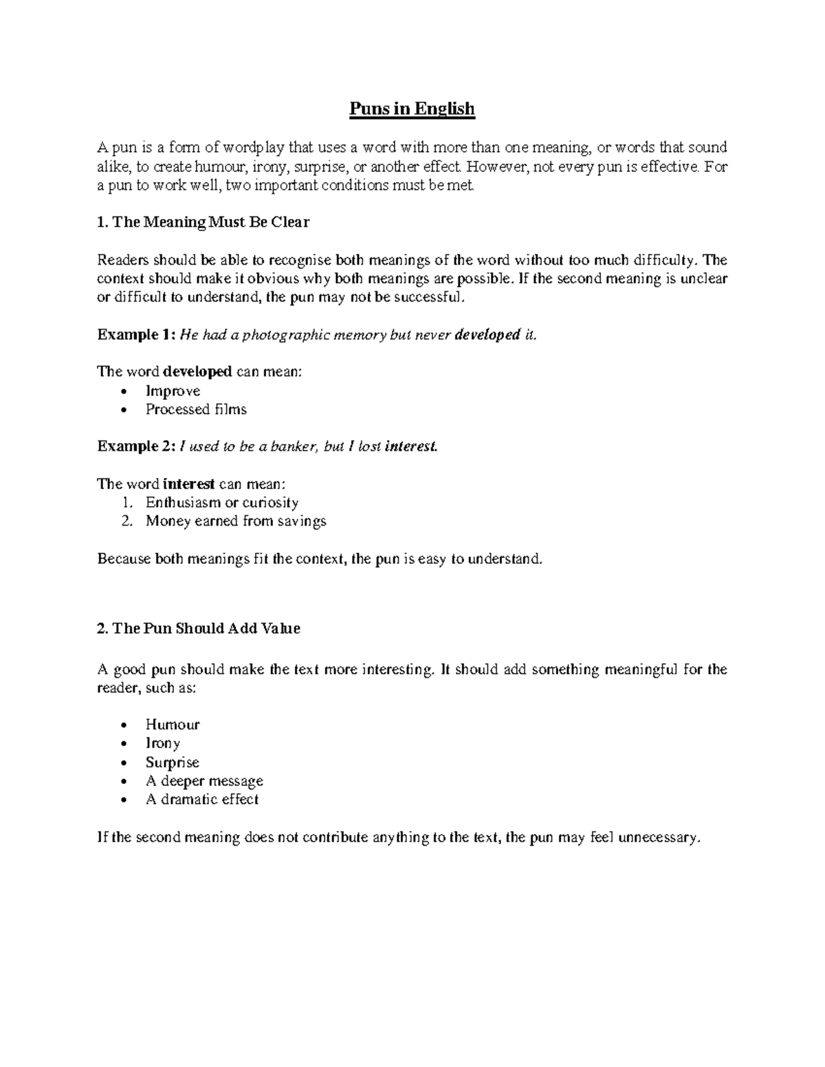 Puns in English - Notes for English 8A & B - Studocu