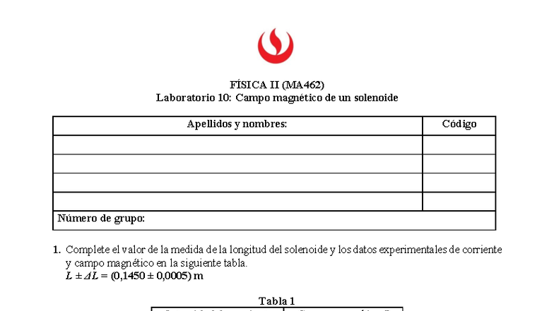 FÍSICA II (MA462) Reporte de Laboratorio 10: Campo Magnético del ...