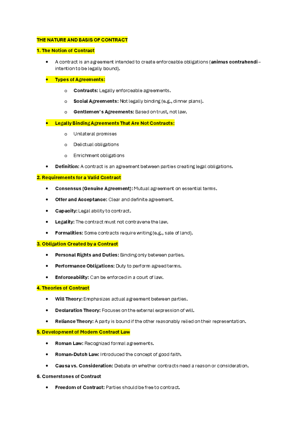 Cheat Sheet - Lecture Notes on Contract Law (LAW101) - Studocu