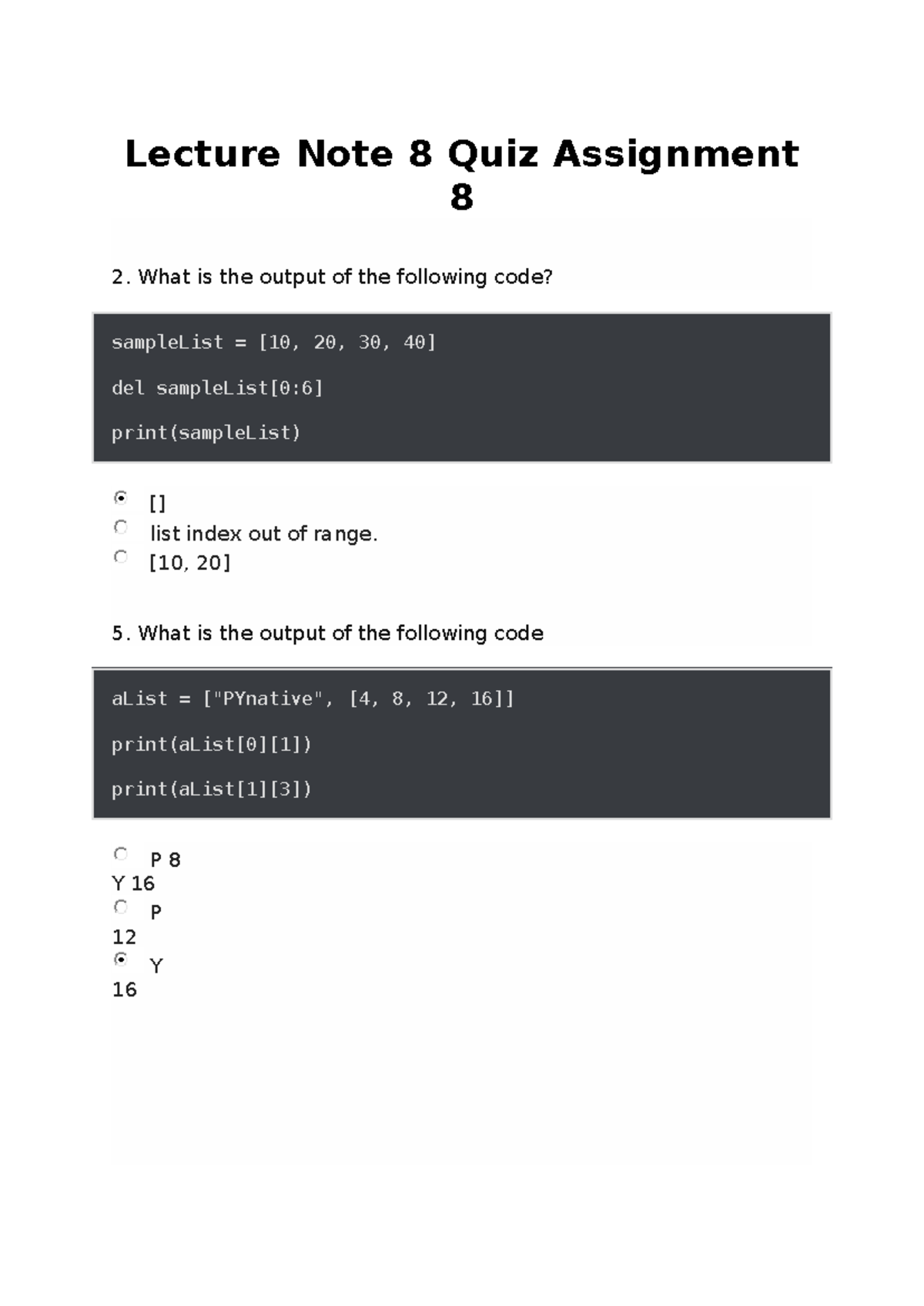 AI Homework Assignment 8 List Quizzes - Lecture Note 8 Quiz Assignment ...