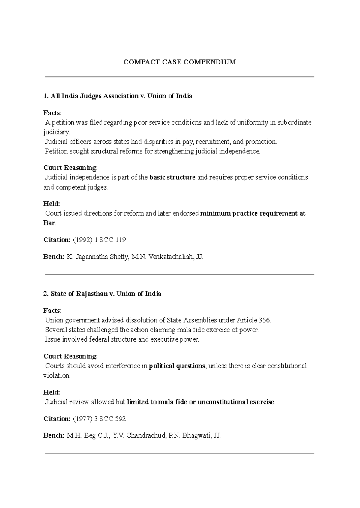 COMPACT CASE COMPENDIUM: Key Judgments & Legal Principles - Studocu