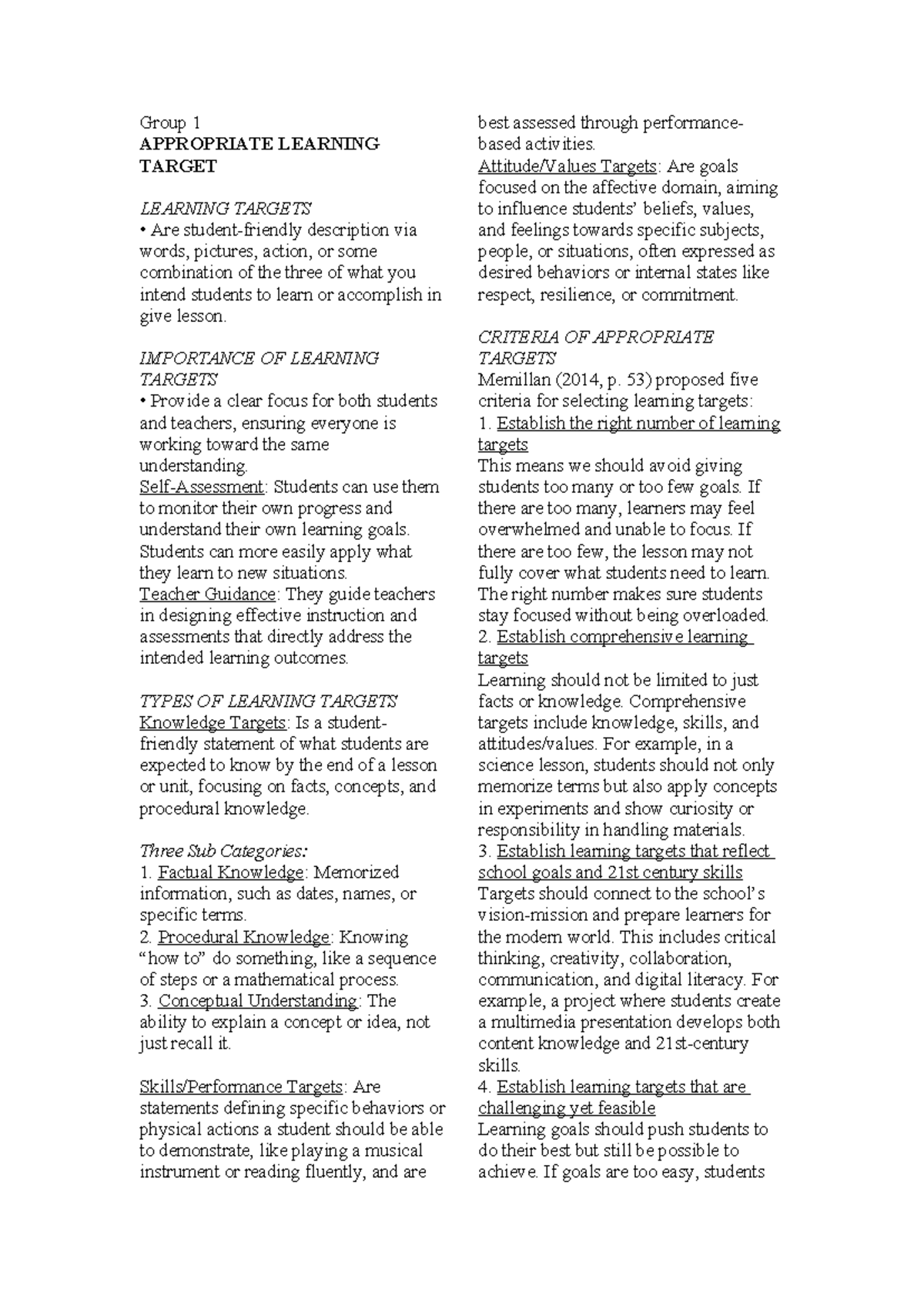 Ed 104 Chapter 2: Learning Targets and Taxonomy Overview - Studocu