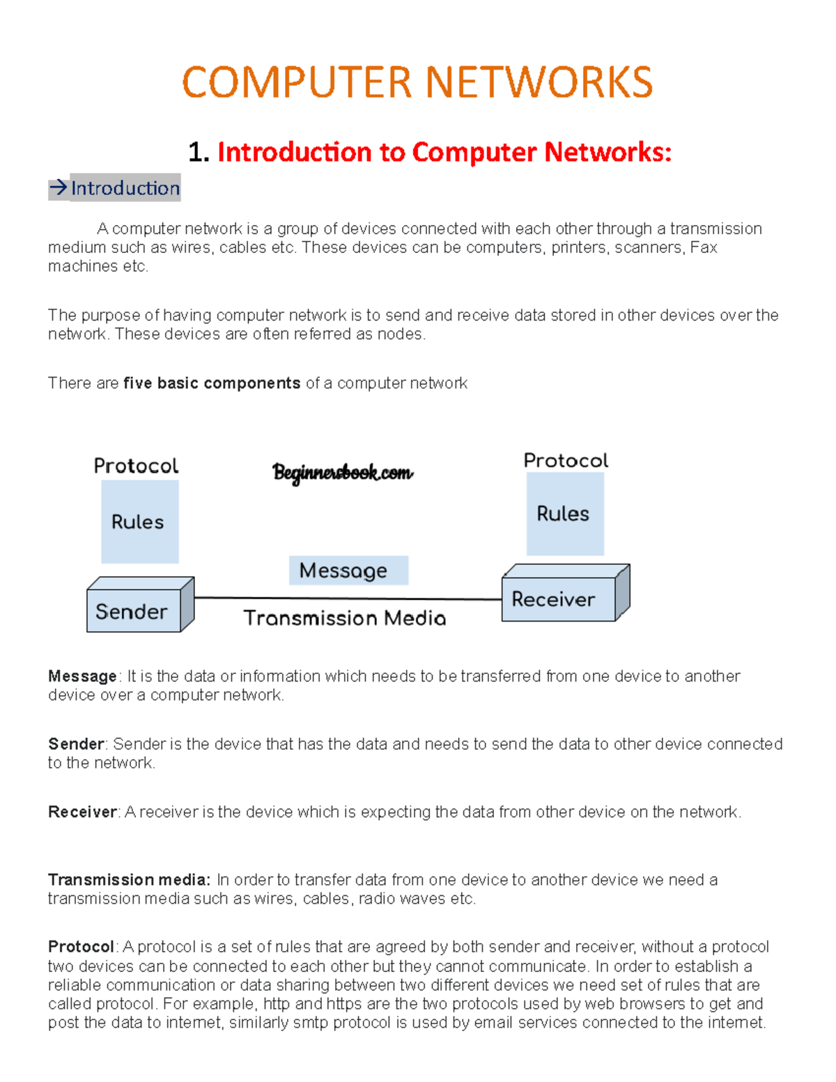 1- Computer Networks - CN material - COMPUTER NETWORKS 1. Introduction to Computer Networks ...