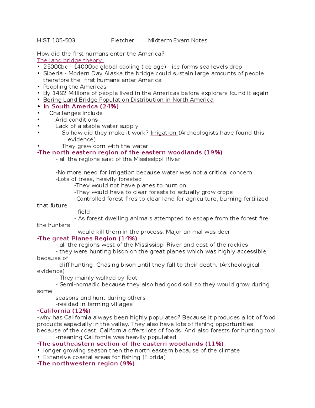 HIST 105-503 Midterm Exam Notes - HIST 105-503 Fletcher Midterm Exam ...