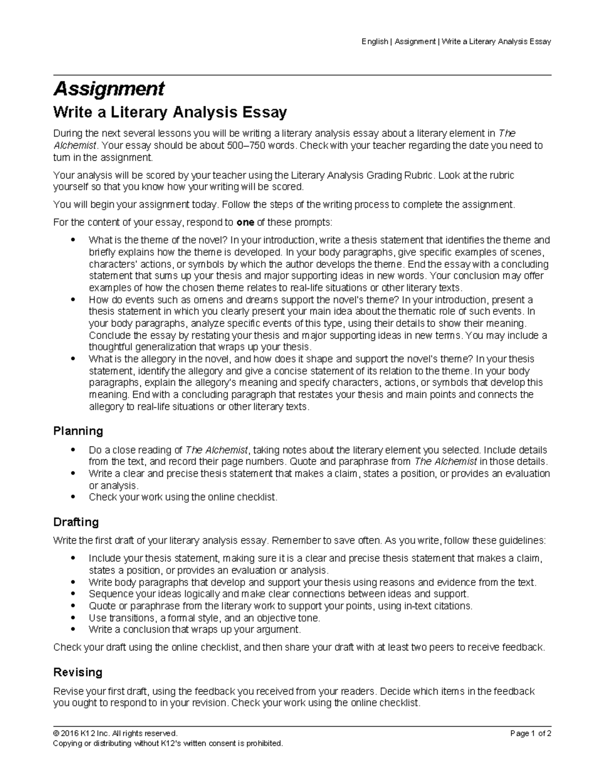 6.08 English - English | Assignment | Write a Literary Analysis Essay ...