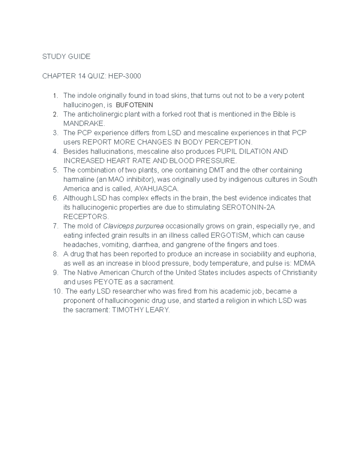Ch 14 Quiz - Google Docs - Class: drugs and human behavior. Chapter 14 ...