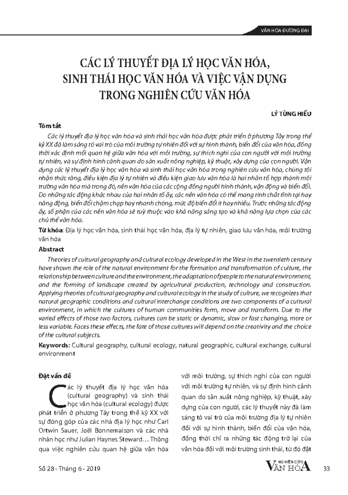 Lý thuyết địa lý học văn hóa và sinh thái học văn hóa 1353505: Nghiên ...