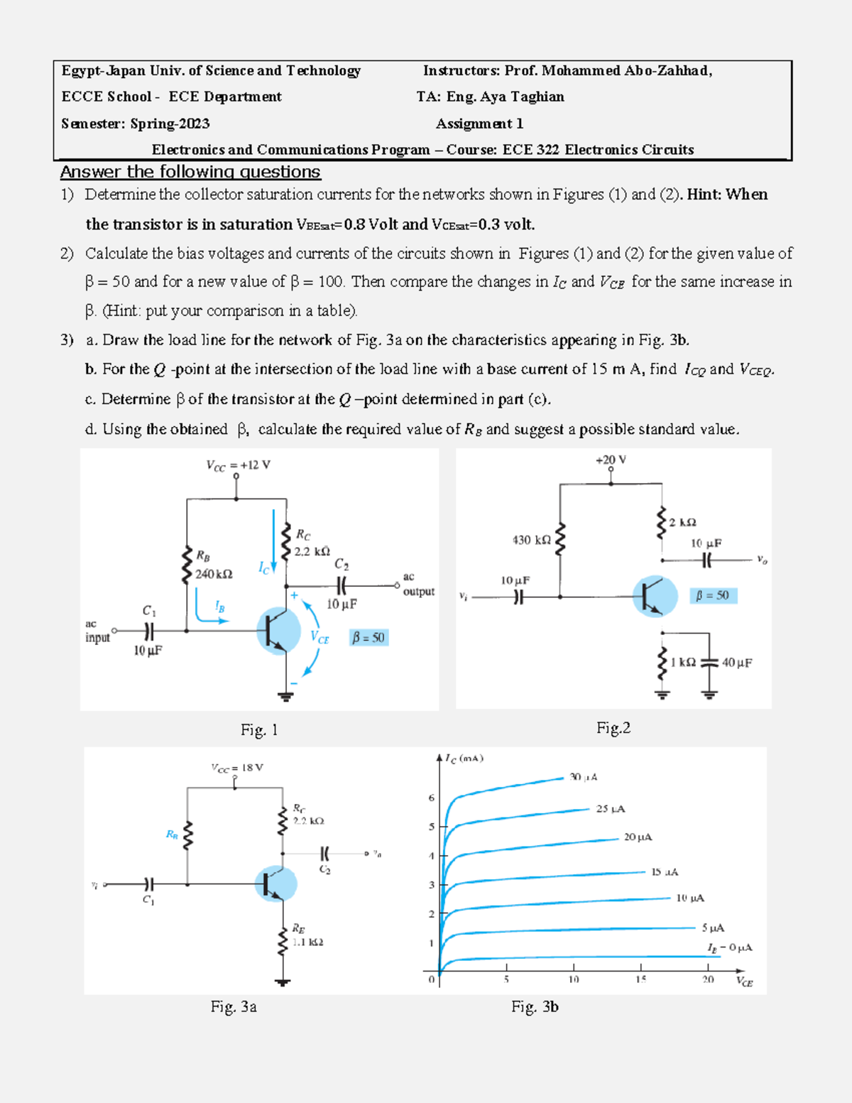 ECE 322 Electronics Circuits Assignment 1 - Key Problems & Solutions - Studocu
