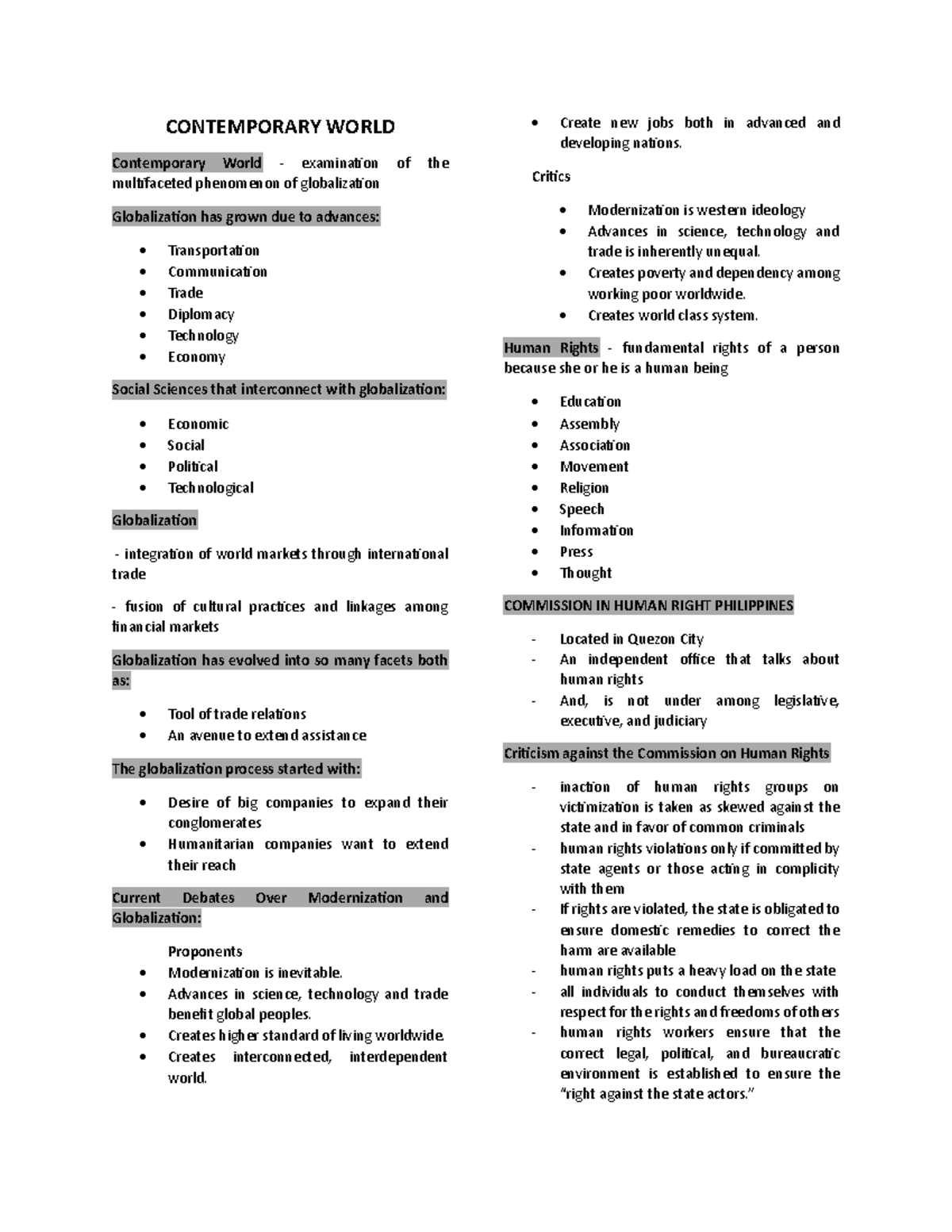 Contemp-prelims-revieweuur - CONTEMPORARY WORLD Contemporary World ...