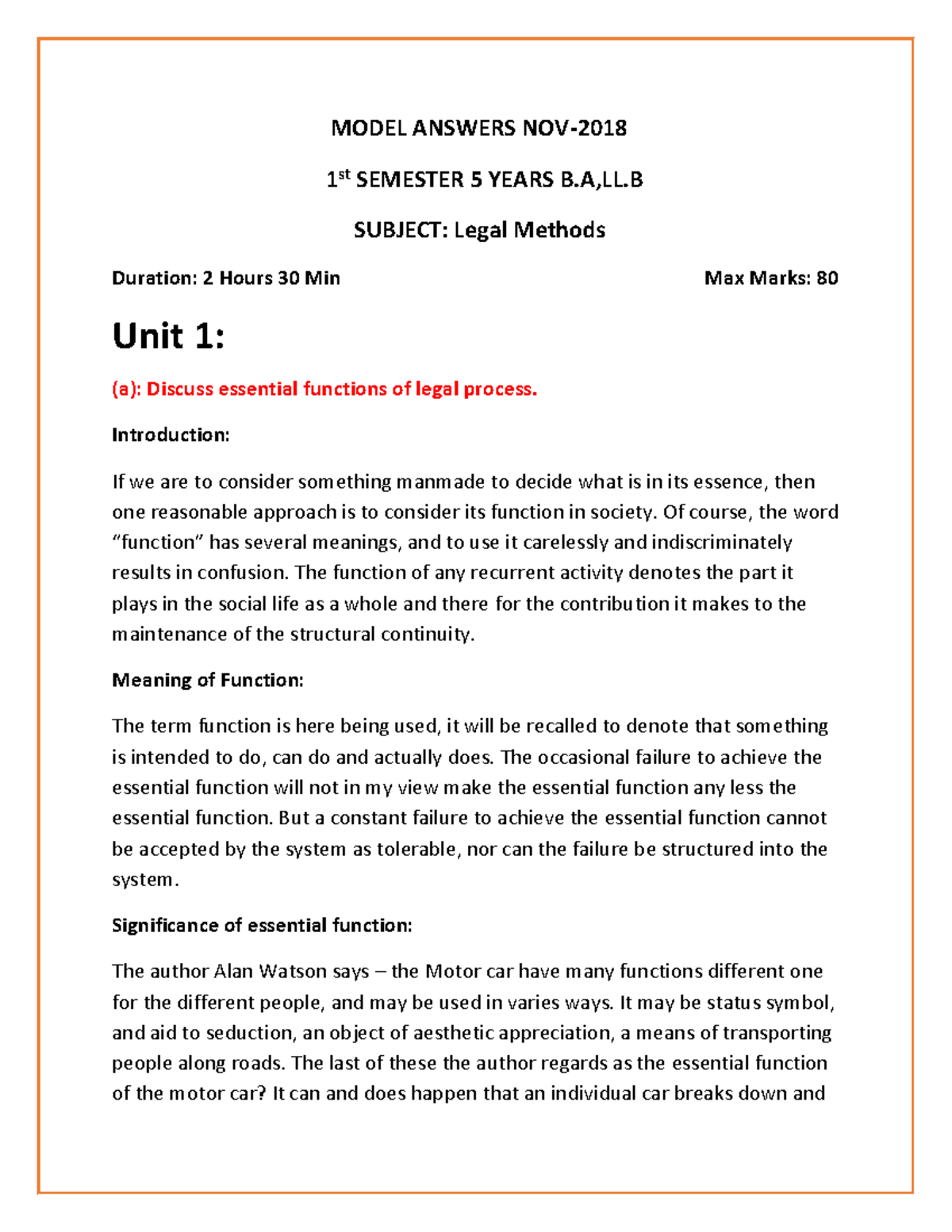 Legal Methods - Model Answers for 2018 SEM 1 Examinations - Studocu