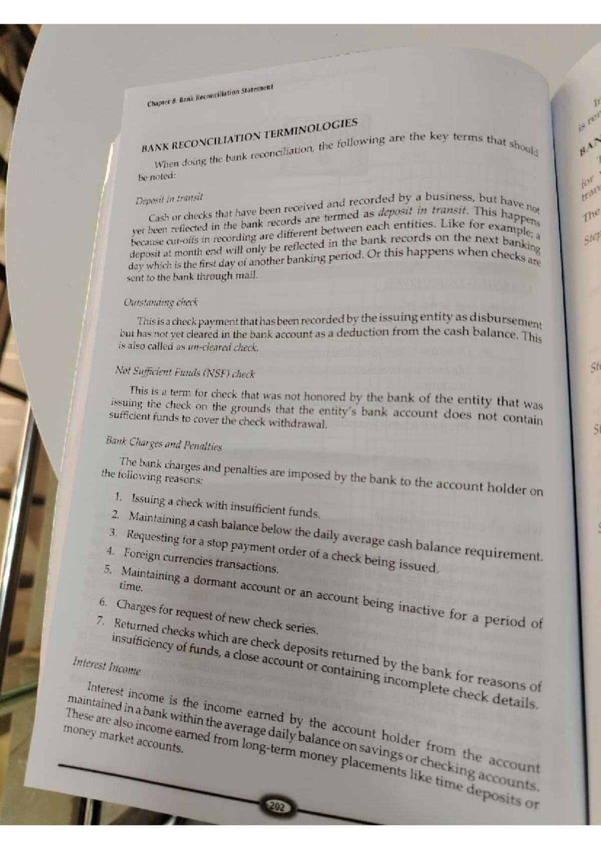 Bank reconciliation - Like for example: been reflected in the bank ...