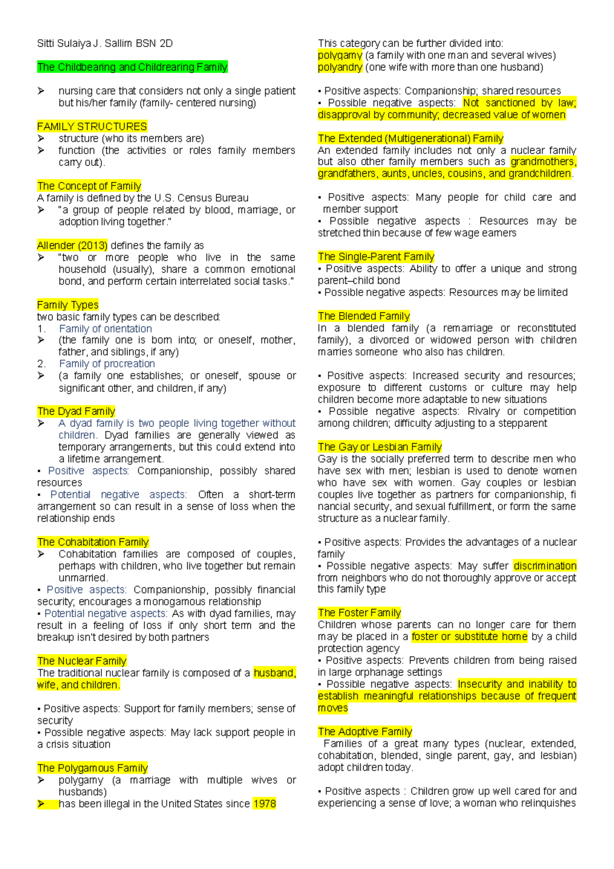 BSN 2D: Understanding the Childbearing and Childrearing Family - Studocu