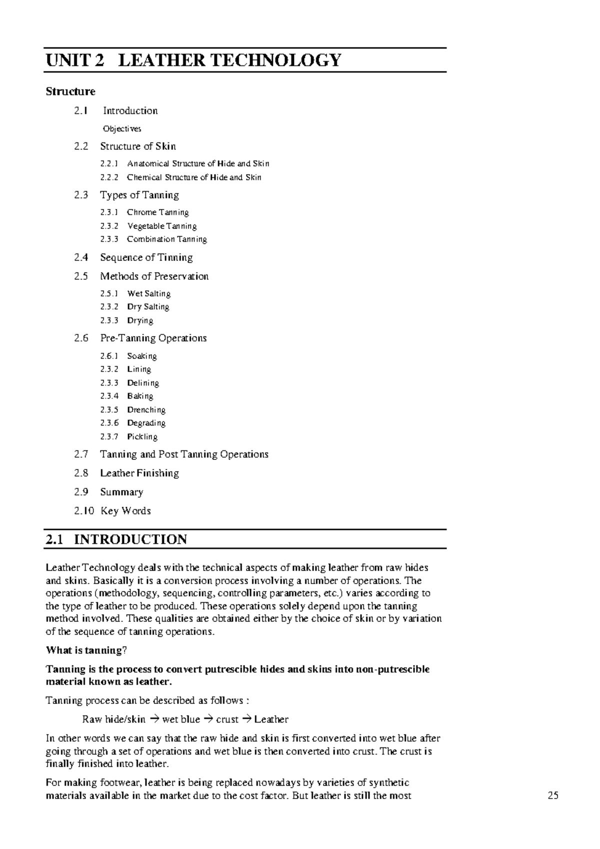 UNIT 2: Leather Technology Overview and Tanning Processes - Studocu