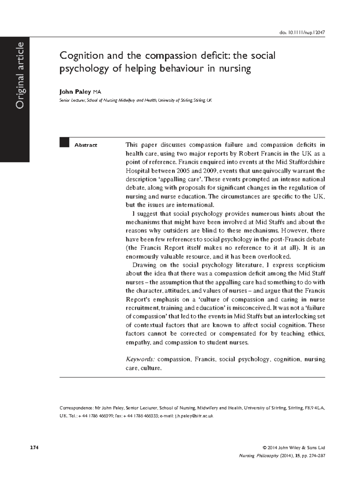 Cognition and the Compassion Deficit in Nursing: Insights from Mid ...