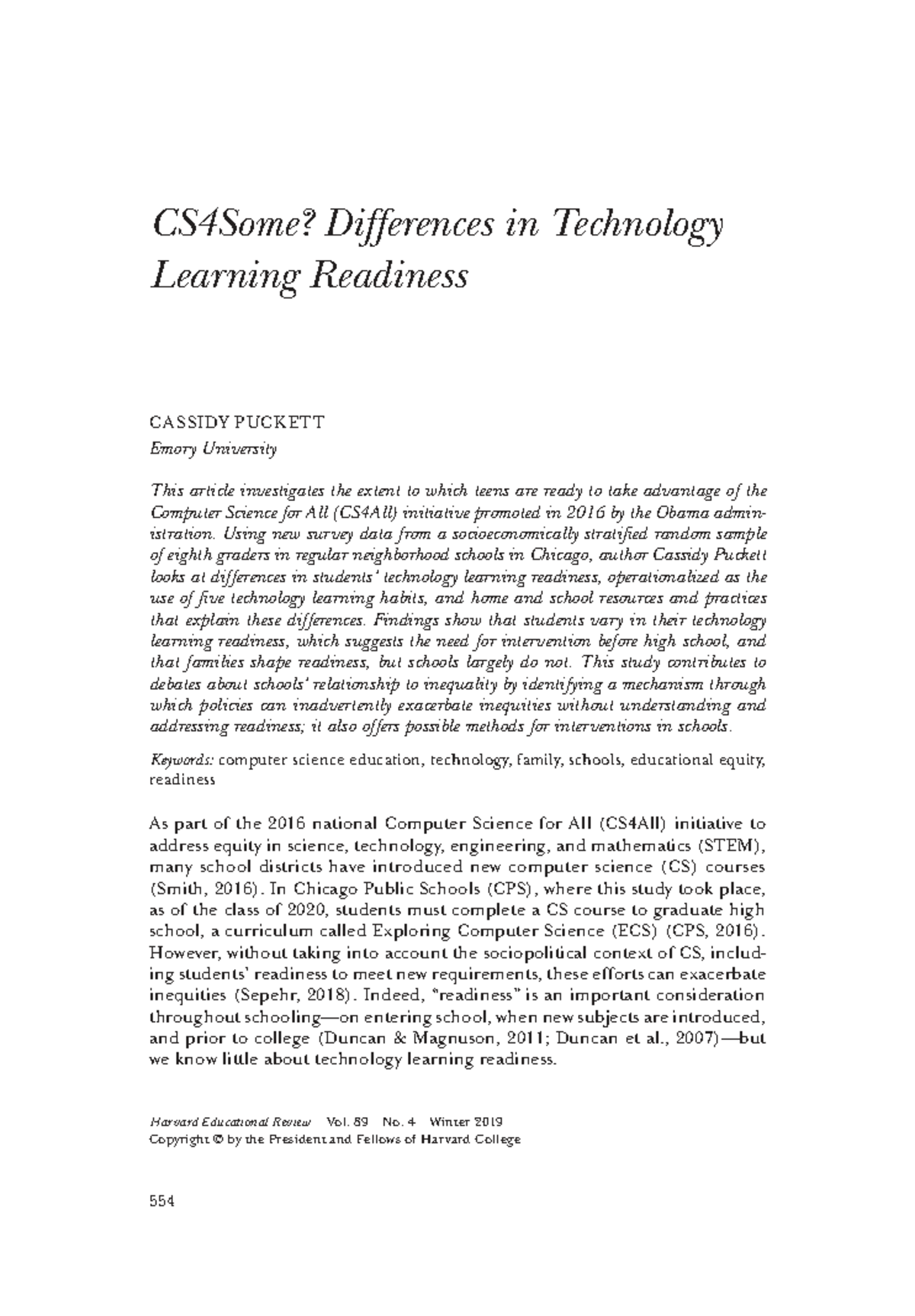 CS4Some? Examining Technology Learning Readiness in Eighth Graders ...
