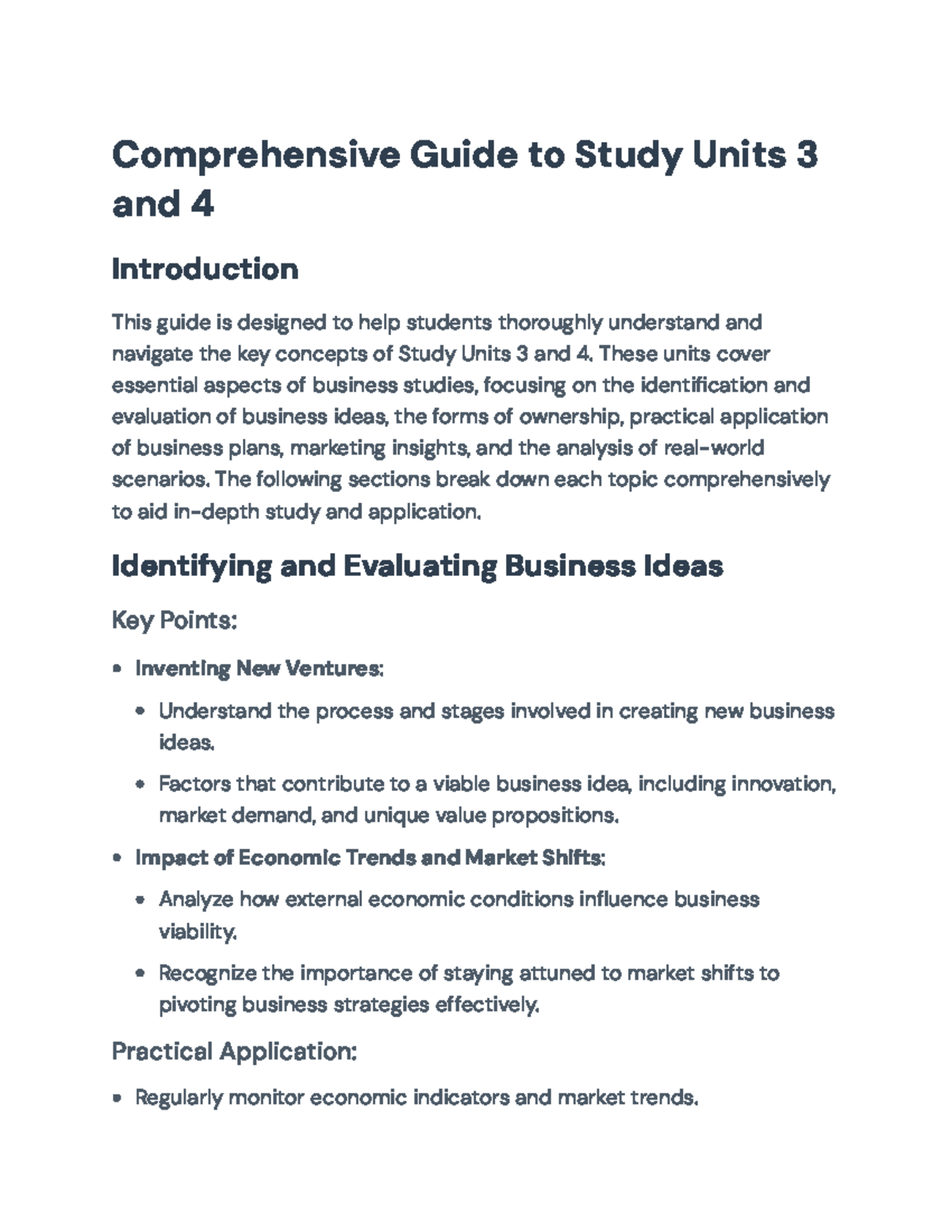 Study Guide for Business Studies: Units 3 & 4 Overview and Insights ...